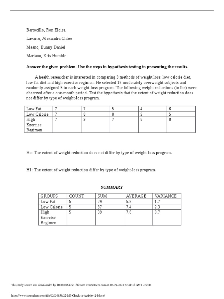 22 M6 Check in Activity 2 1 | PDF | Dieting | Weight Loss