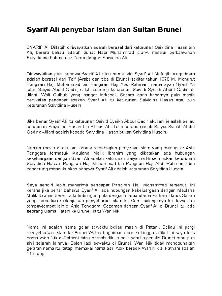 Syarif Ali Penyebar Islam Dan Sultan Brunei | PDF