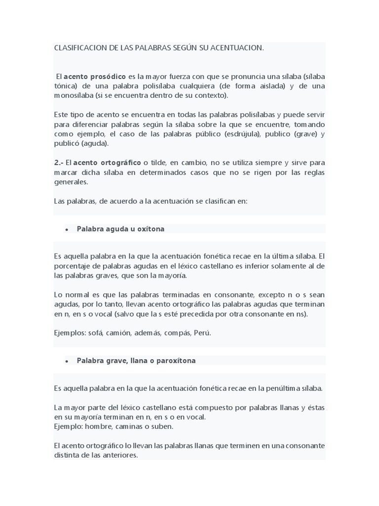 Las Palabras Según Su Acentuacion y Categorias Gramaticales | PDF ...