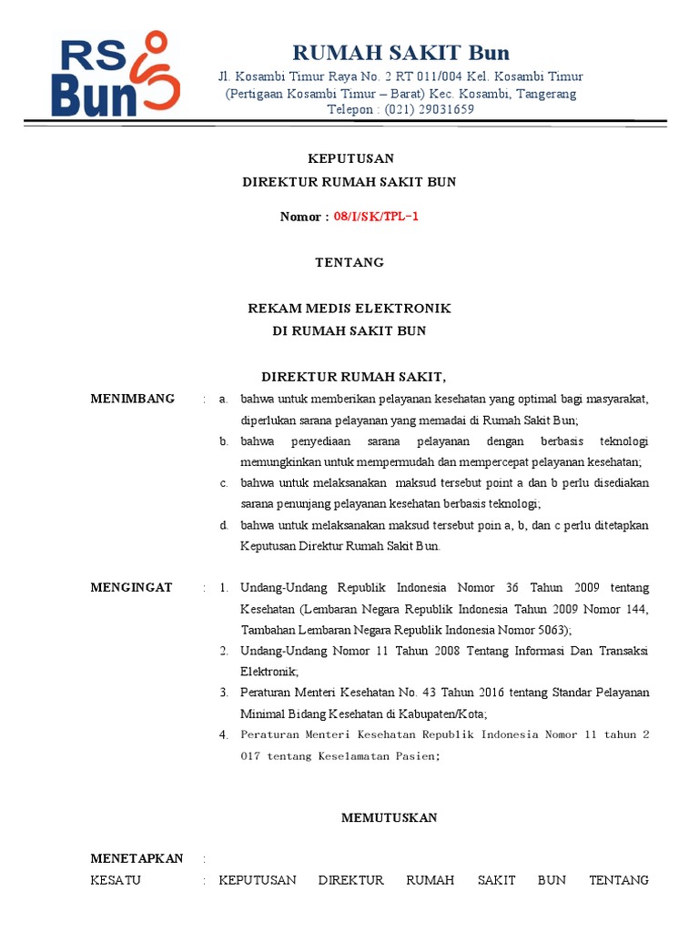 SK Rekam Medis Elektronik | PDF