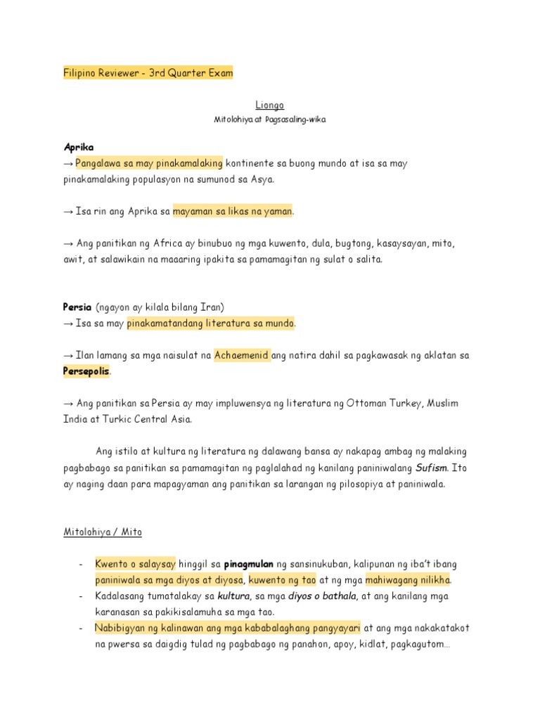 Filipino Reviewer | PDF