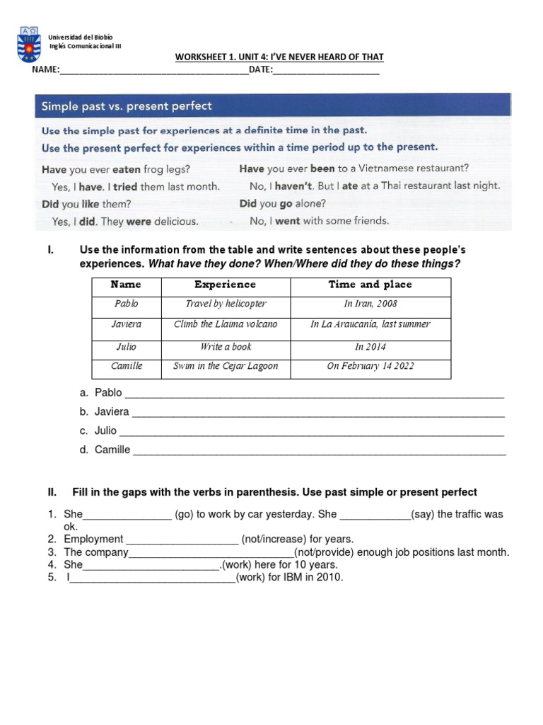 Worksheet 1 Unit 4 PDF | PDF