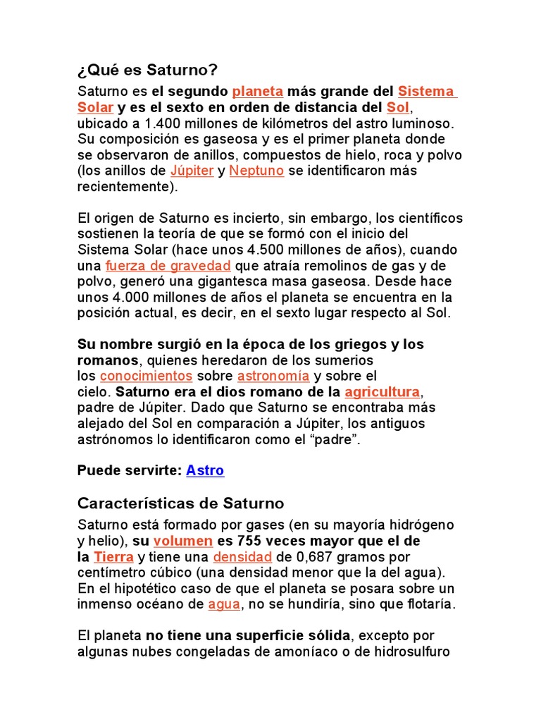 Saturno: Características y Exploración | PDF | Saturno | Planetas