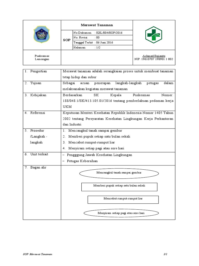 SOP Merawat Tanaman di Puskesmas | PDF