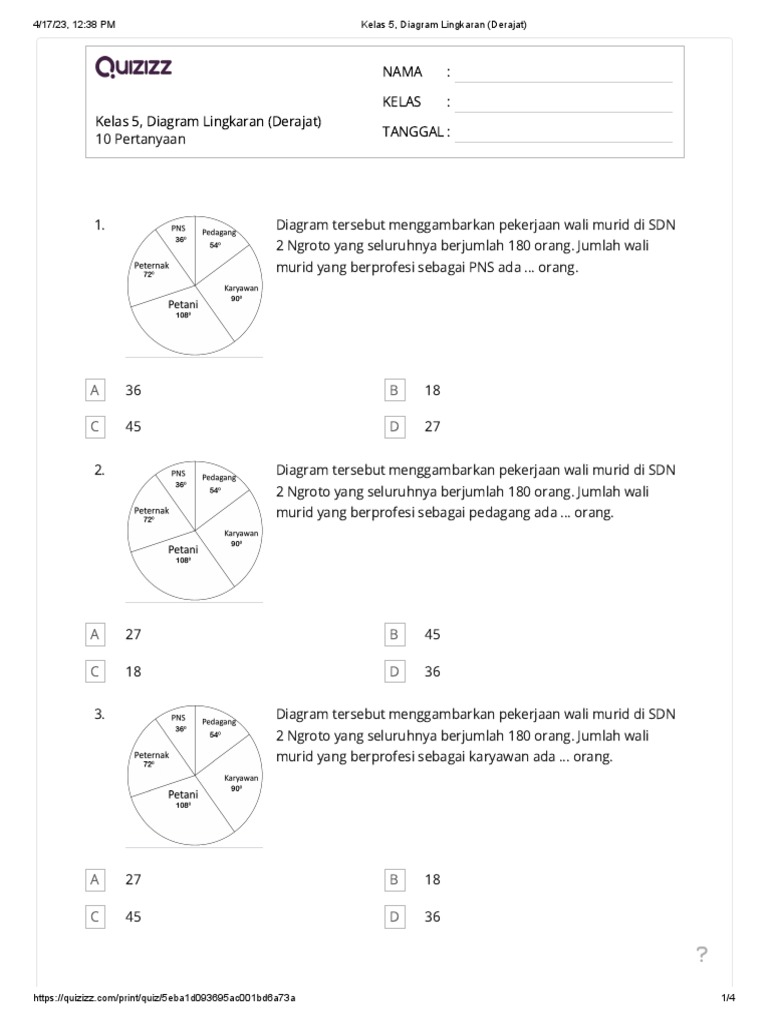 Kelas 5, Diagram Lingkaran (Derajat) | PDF