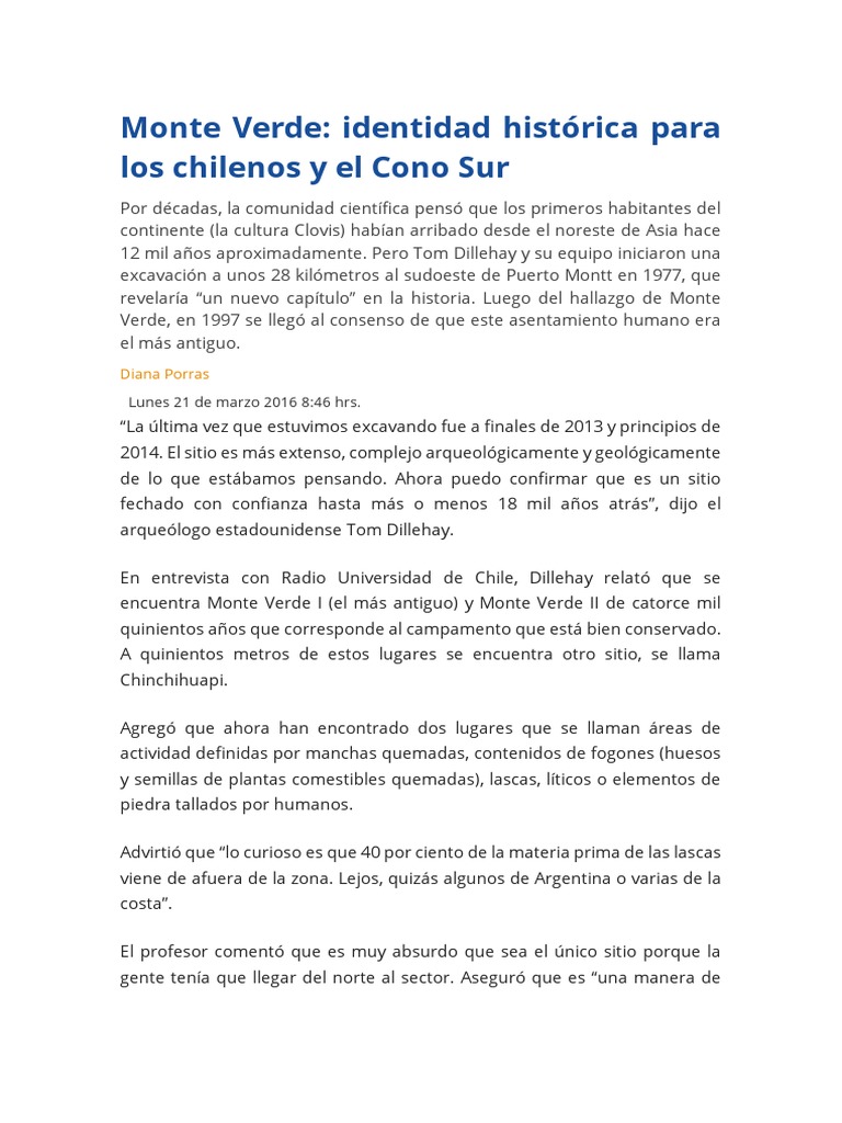 Monte Verde: hallazgos arqueológicos clave | PDF | Ciencias sociales ...