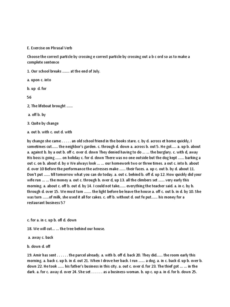 Soal Exercise On Phrasal Verb | PDF | Language Mechanics | Semantic Units