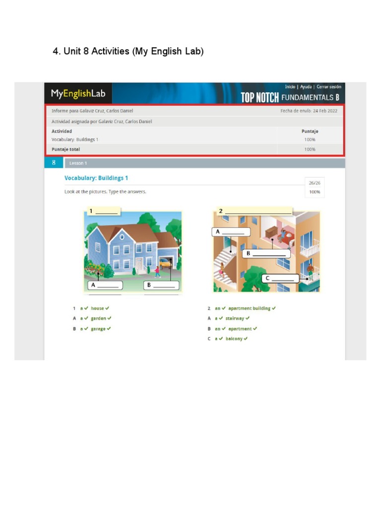 Unit 8 Activities (My English Lab) Carlos Galaviz | PDF
