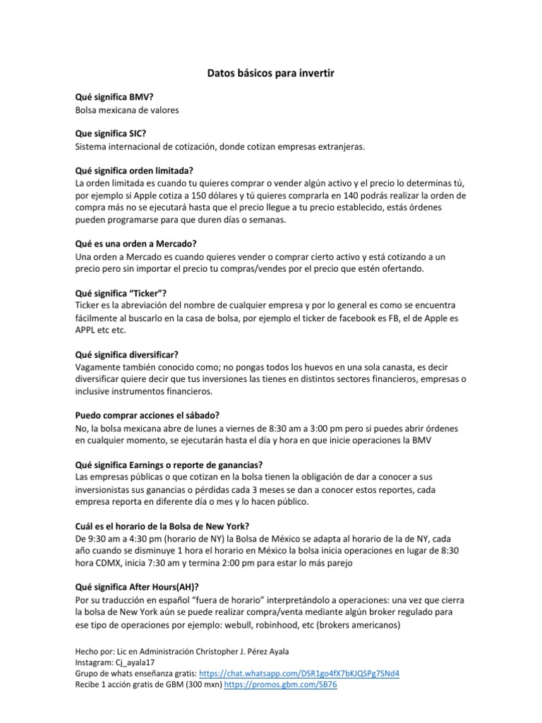 Datos Basicos para Invertir | PDF | Análisis técnico | Compartir (Finanzas)