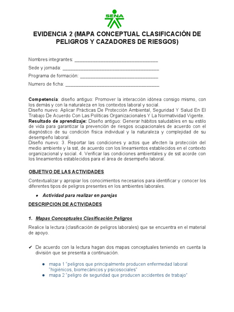 Evidencia 2 Mapa Conceptual Clasificacion de Peligros y Cazador de Riesgos Virtual | PDF