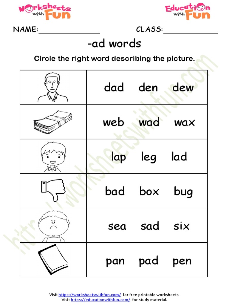 - ad Word Family Worksheet 3 | PDF