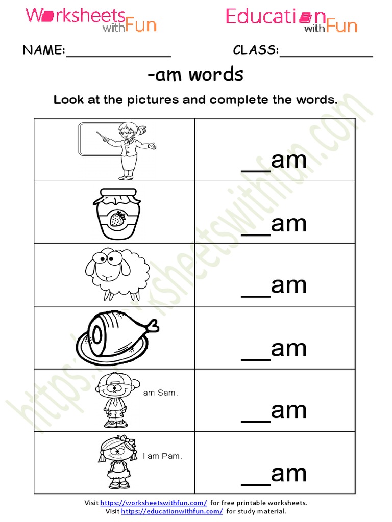 - am Word Family Worksheet 2 | PDF