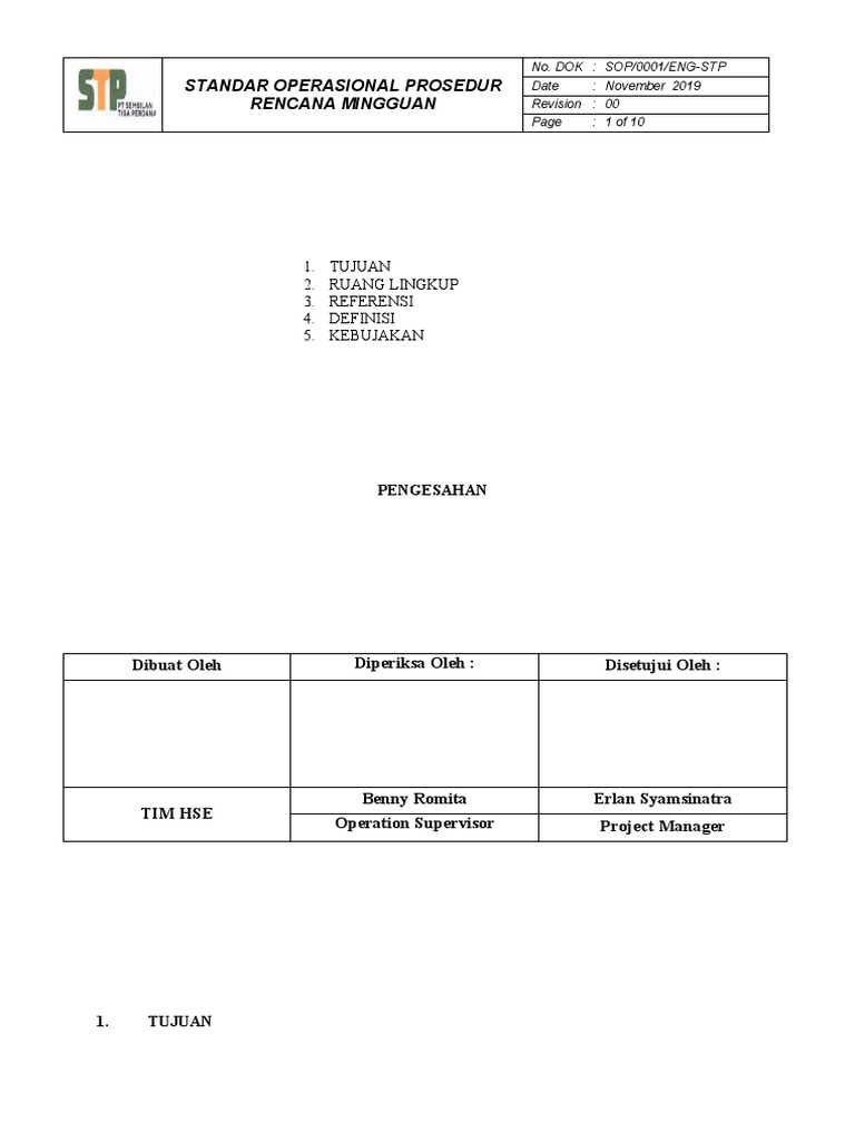 SOP-0001-STP-ENG - A0 - Rencana Mingguan | PDF
