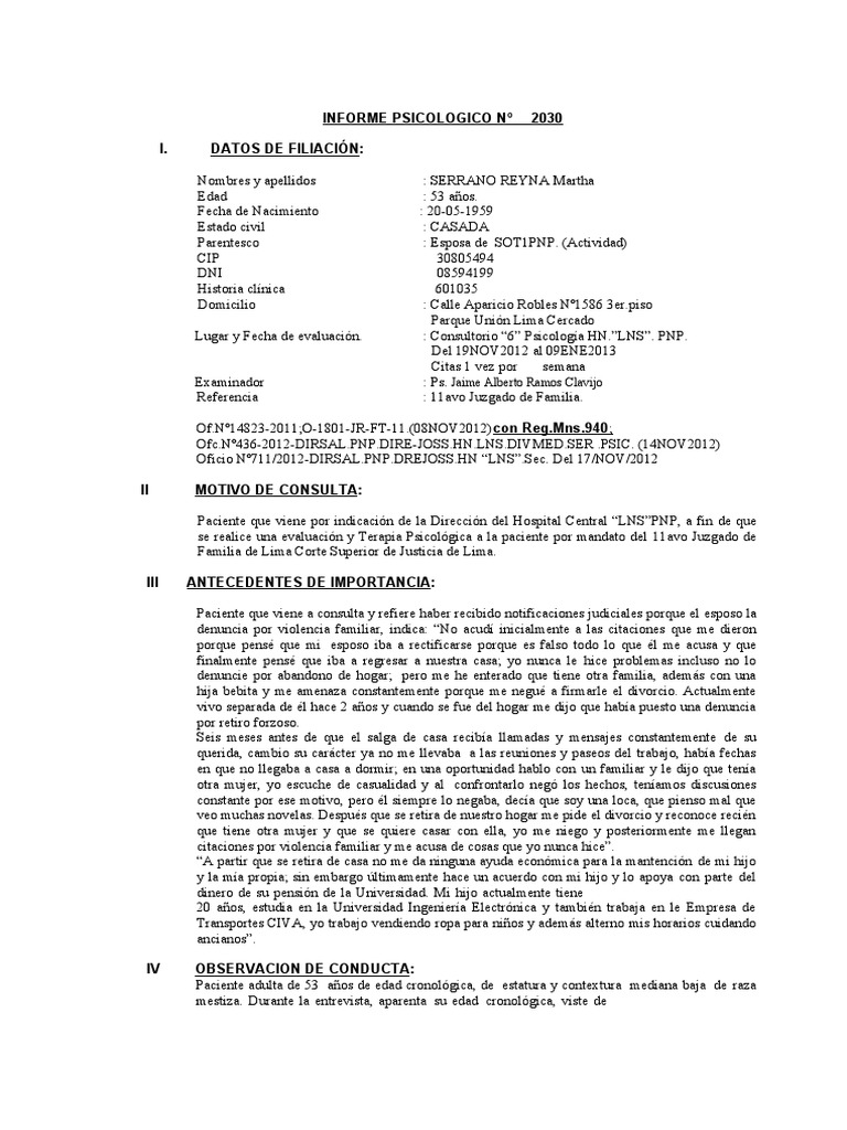 Modelo de Informe Psicologico | PDF | Cociente de inteligencia | Depresión (estado de ánimo)