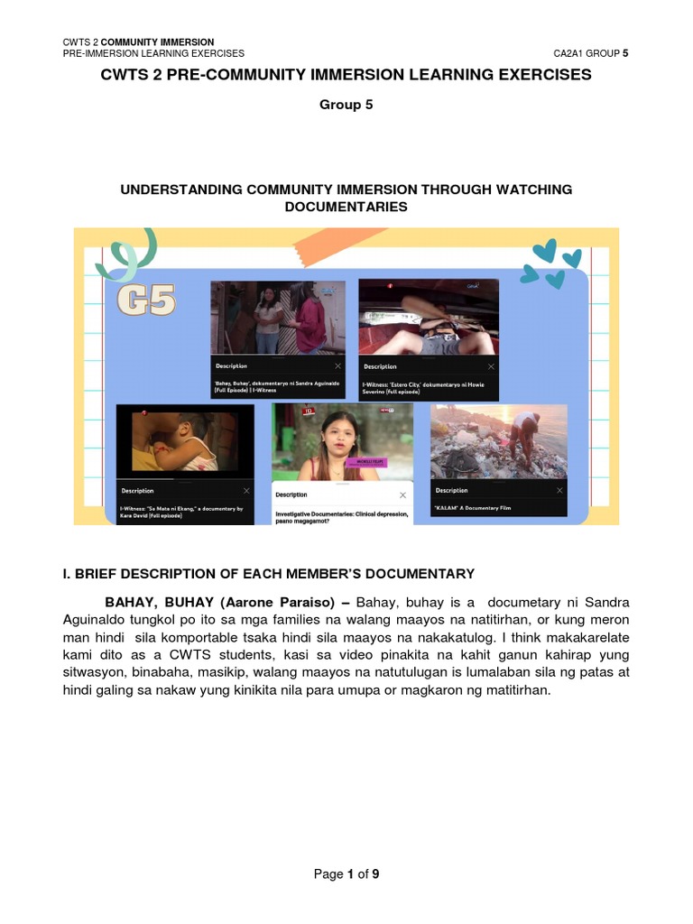 CWTS 2 Pre Immersion Ca2a1 Group 5 Learning Exercises | PDF