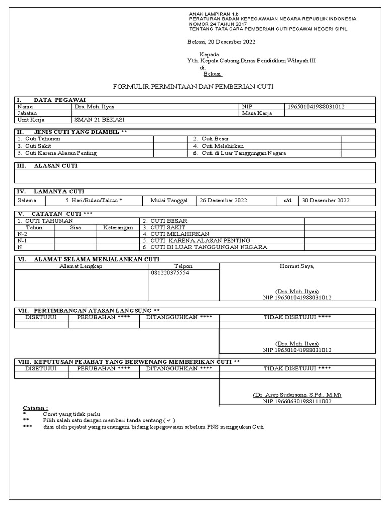 Form Pengajuan Cuti ASN | PDF