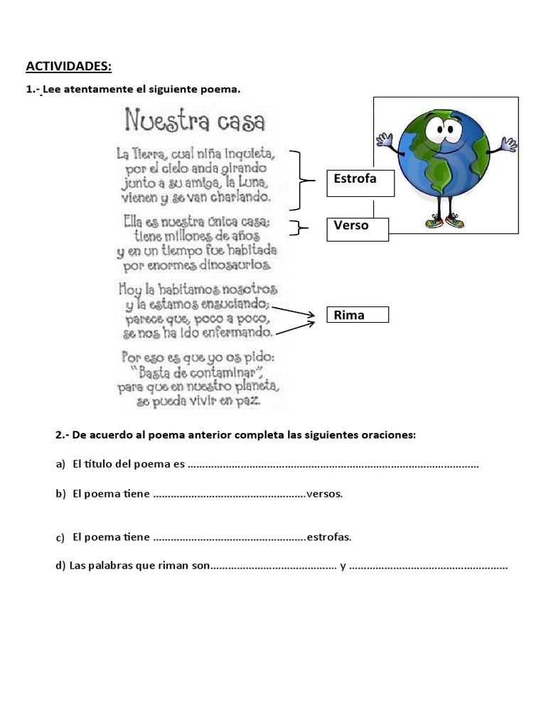 Hojas De Trabajo De Poemas Para Segundo Grado