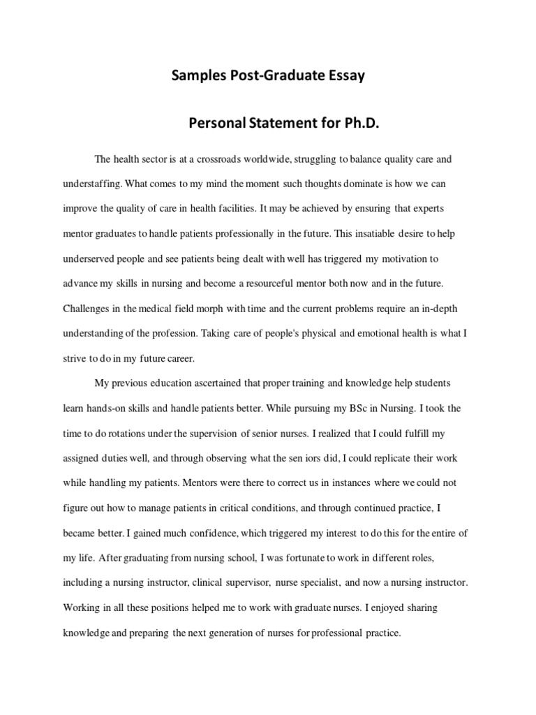 Ph.D. Personal Statement in Nursing | PDF | Nursing | Mentorship