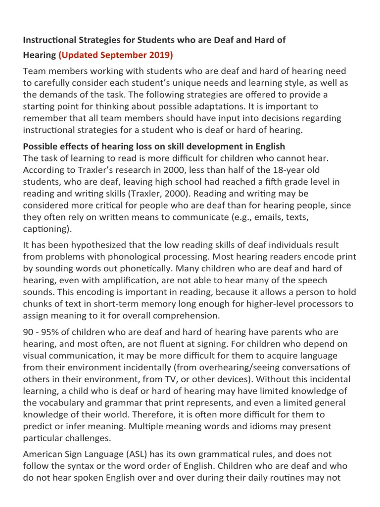 Strategies for Teaching Deaf Students | PDF | Hearing Loss | Deafness