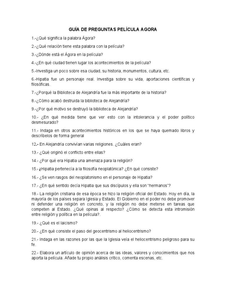Preguntas Clave sobre la Película Ágora | PDF