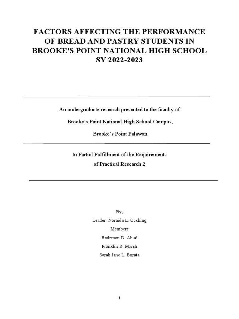 FACTORS AFFECTING THE PERFORMANCE OF BREAD AND PASTRY STUDENTS IN ...