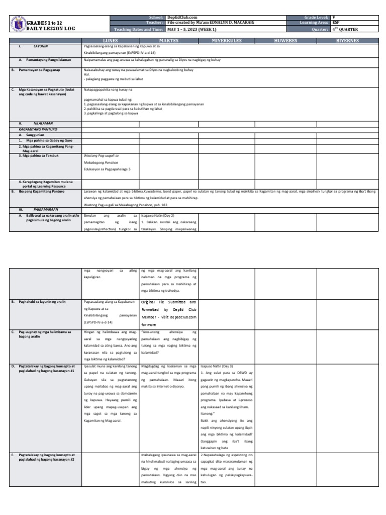 DLL - Esp 5 - Q4 - W1 | PDF