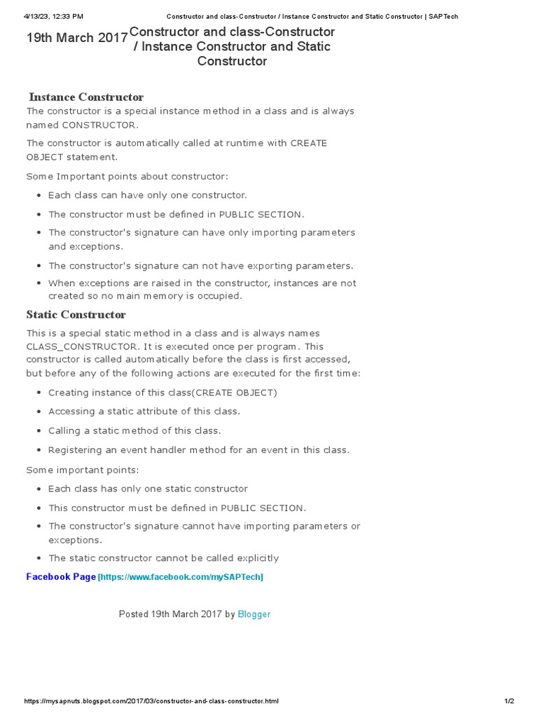 Constructor And Class Constructor Instance Constructor And Static Constructor Saptech Pdf 