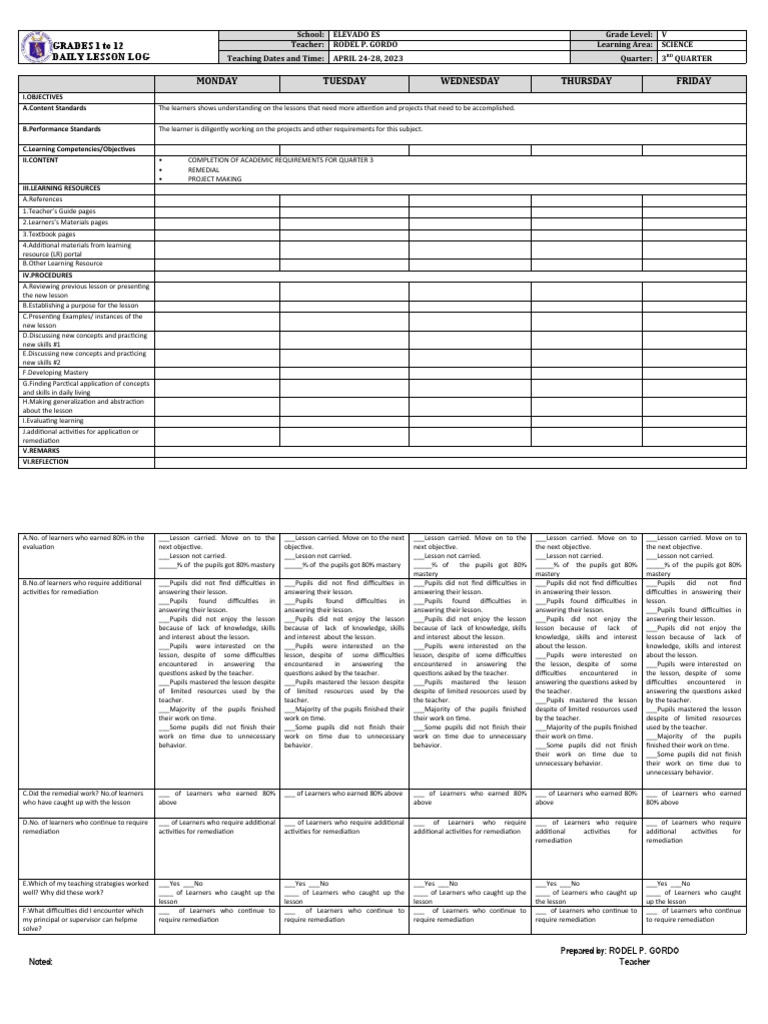 DLL - Science 5 - Q3 | PDF | Teachers | Learning