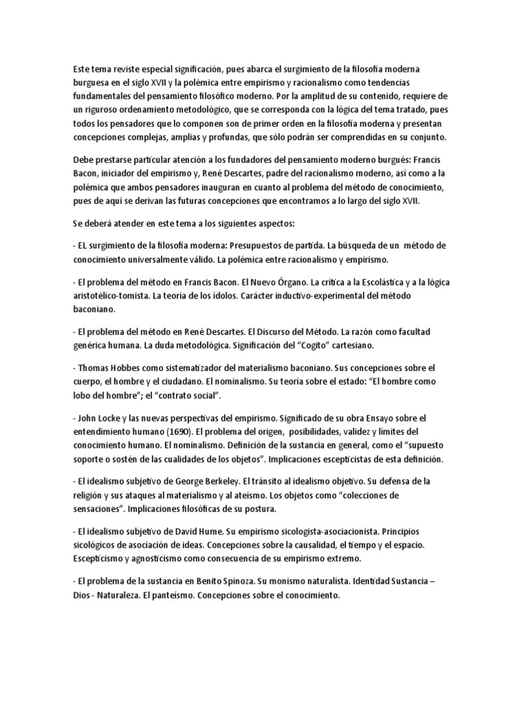 Filosofia Moderna - Empirismo y Racionalismo | PDF | Empirismo | Conocimiento