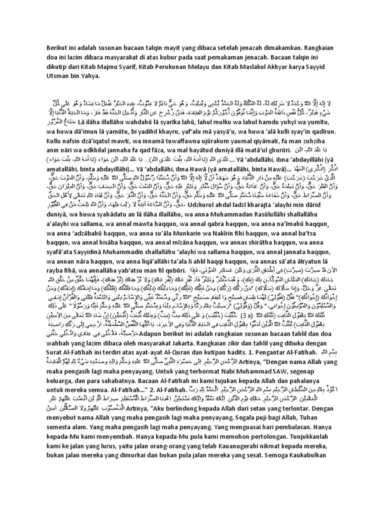 Berikut Ini Adalah Susunan Bacaan Talqin Mayit Yang Dibaca Setelah ...