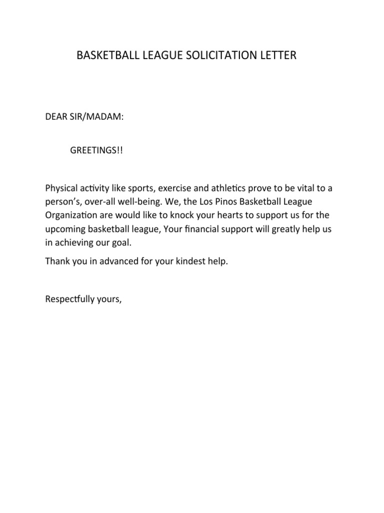 Basketball League Solicitation Letter | PDF
