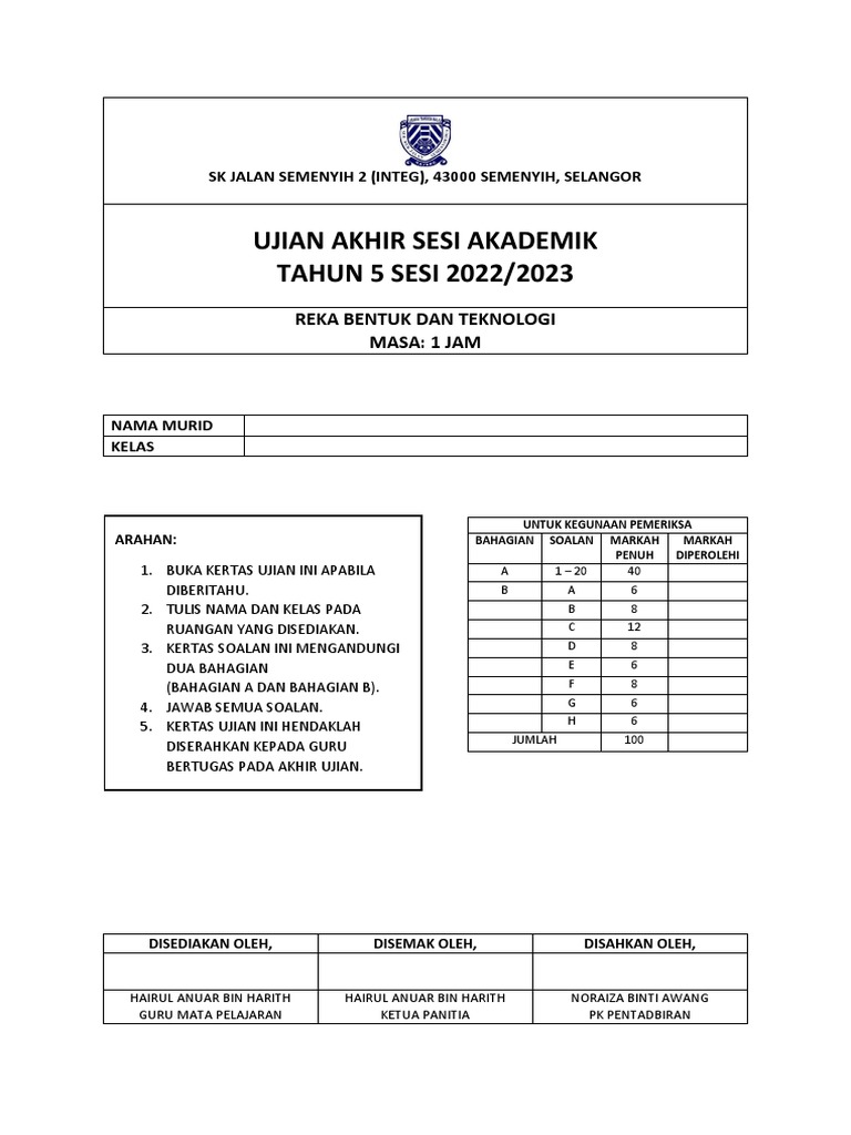 Contoh Muka Depan Uasa | PDF