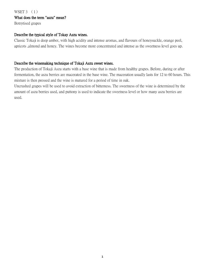 WSET L3 2022 Tokaj 1 PDF | PDF