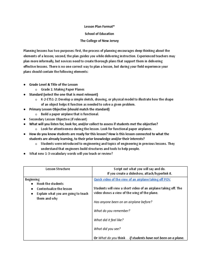 Lesson Plan Paper Planes | PDF | Lesson Plan | English As A Second Or ...
