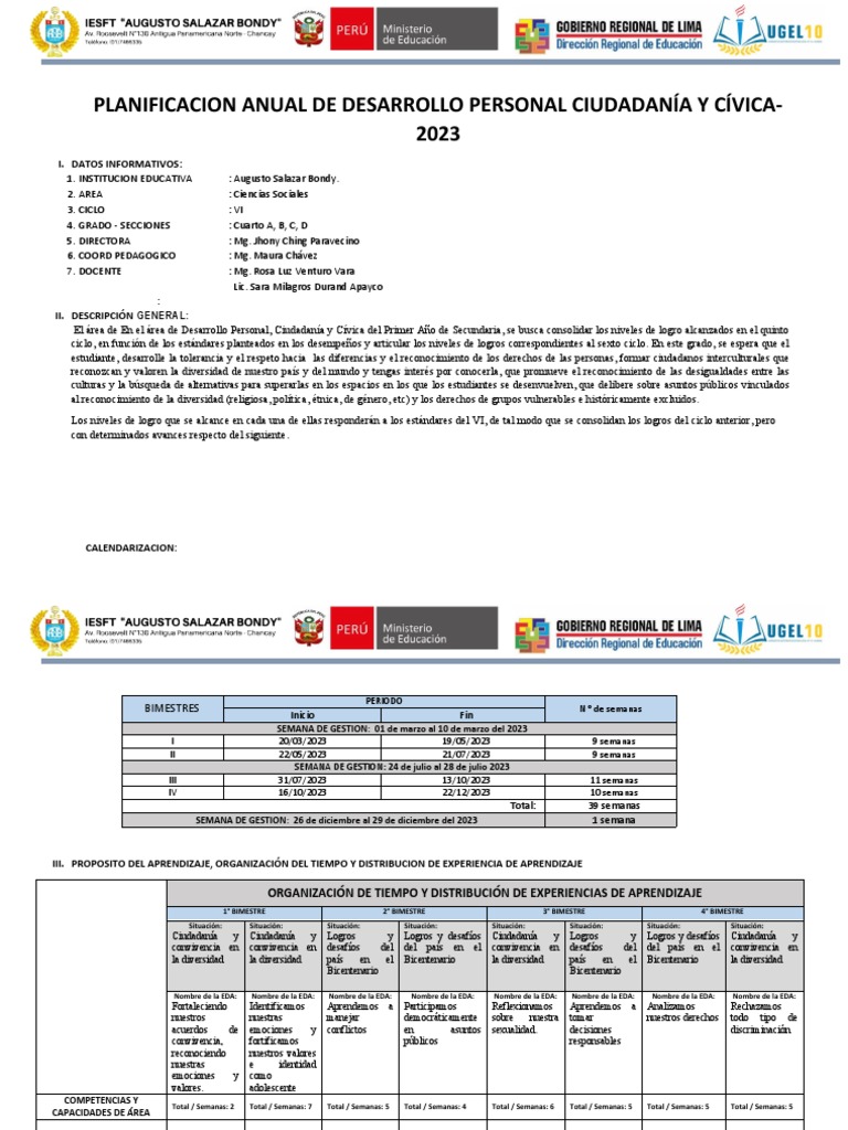 DPCC - 1° - Plan - Anual - 2023 | PDF | Evaluación | Maestros