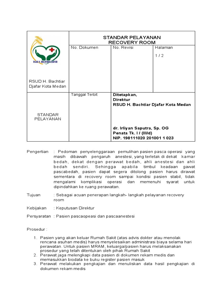 Standar Pelayanan Recovery Room | PDF | Sains & Matematika