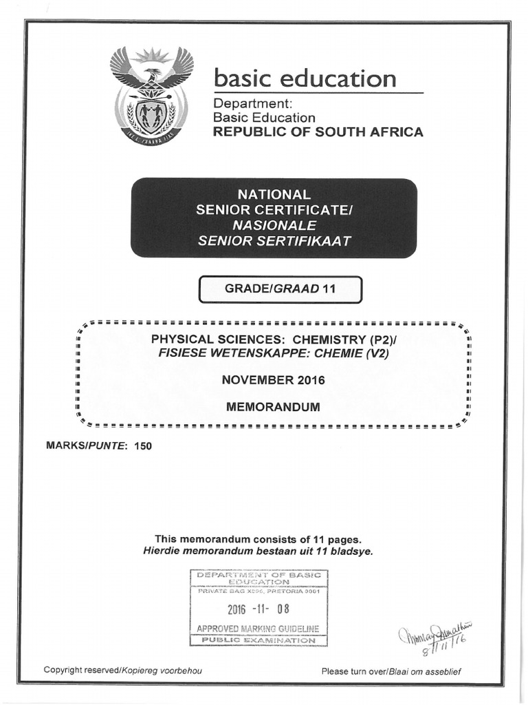 2016 Nov gr11 Phy SC P2memo | PDF