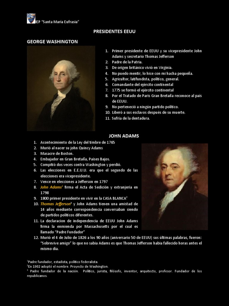 Presidentes Eeuu | PDF | John Adams | Thomas Jefferson