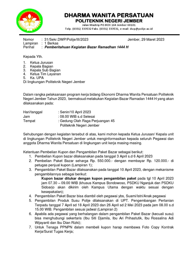Pemberitahuan Bazar Ramadhan 1444 H | PDF