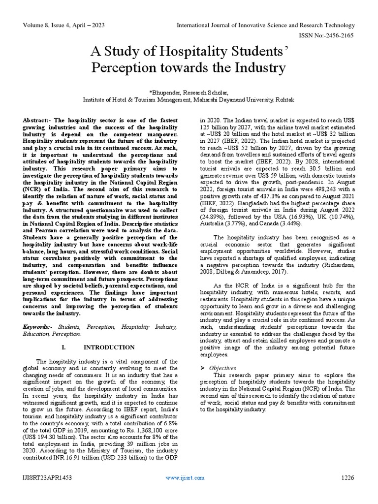 Hospitality Students' Industry Views | PDF | Employment