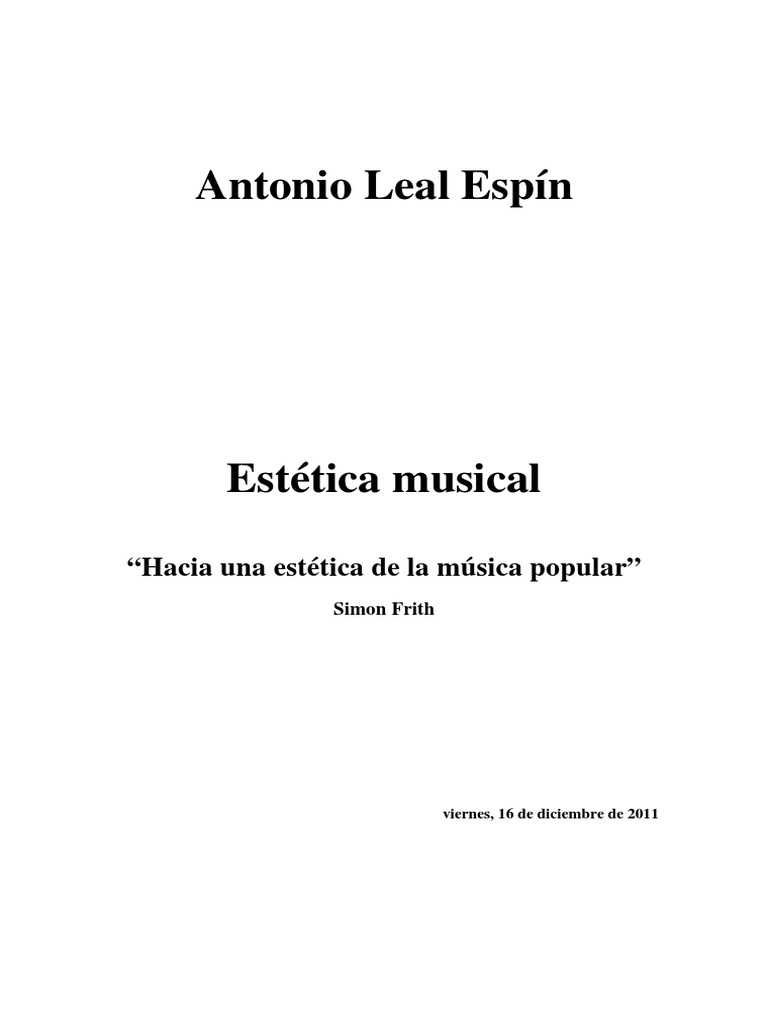 Ensayo - Estética Musical, Hacia Una Estética de La Música Popular ...