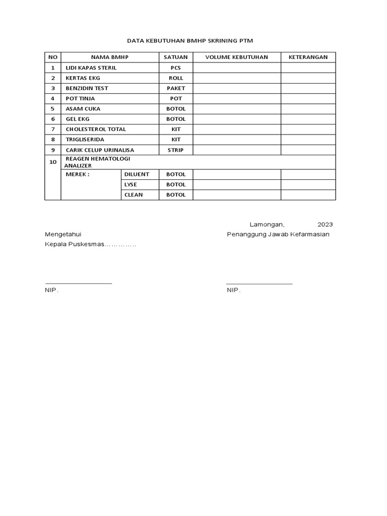 Format BMHP SKRINING PTM | PDF | Sains & Matematika