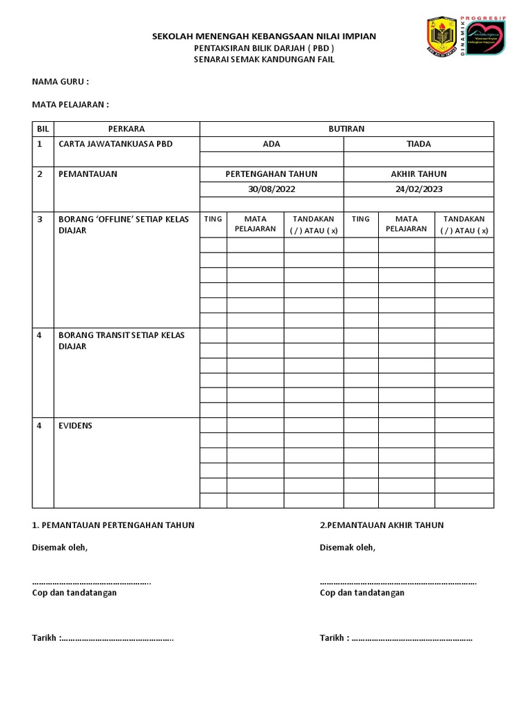 Template Pemantauan PBD 2022 | PDF