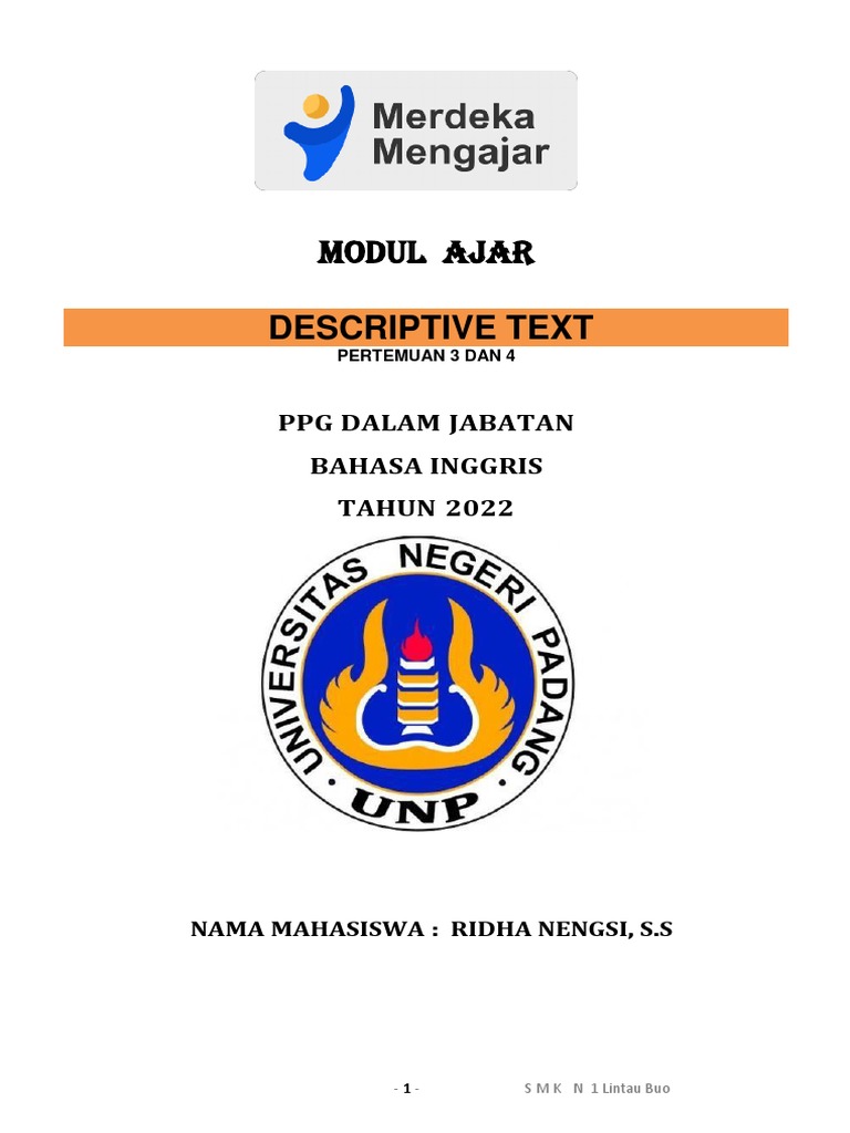 CTH Modul Ajar Deskripsi PDF | PDF | Karier & Perkembangan | Seni & Disiplin Bahasa