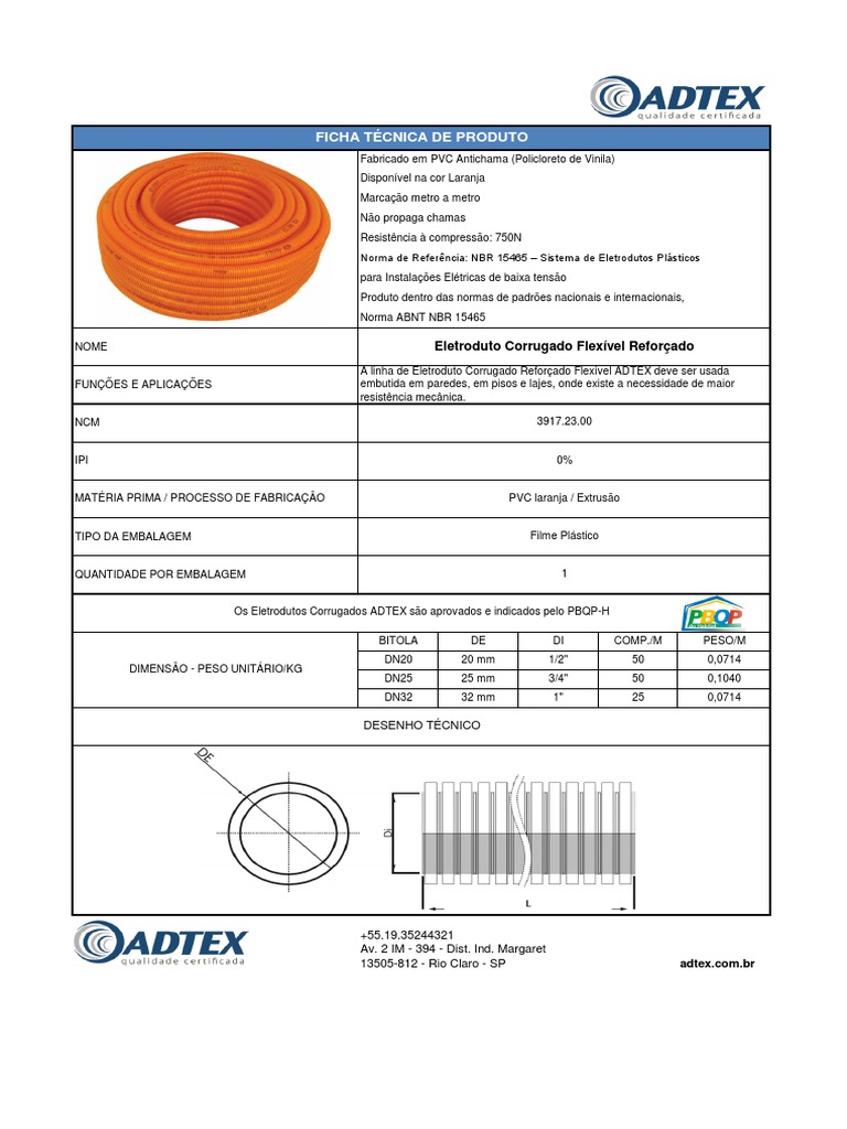 Ficha Tecnica Corrugado PVC Laranja - ADTEX | PDF | Cloreto de ...