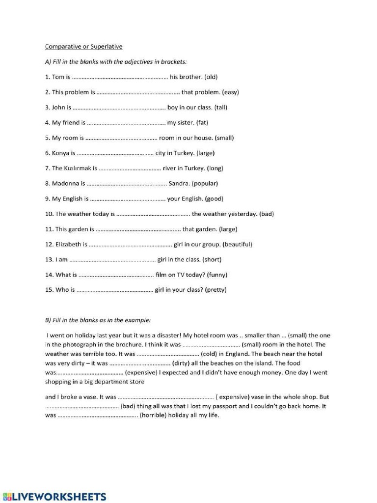 Degrees of Comparison Worksheet PDF | PDF