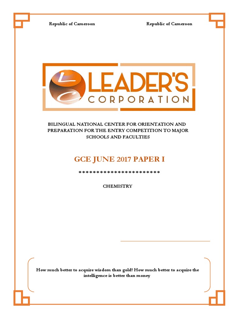Gce June 2017 Chemistry Paper I PDF | PDF