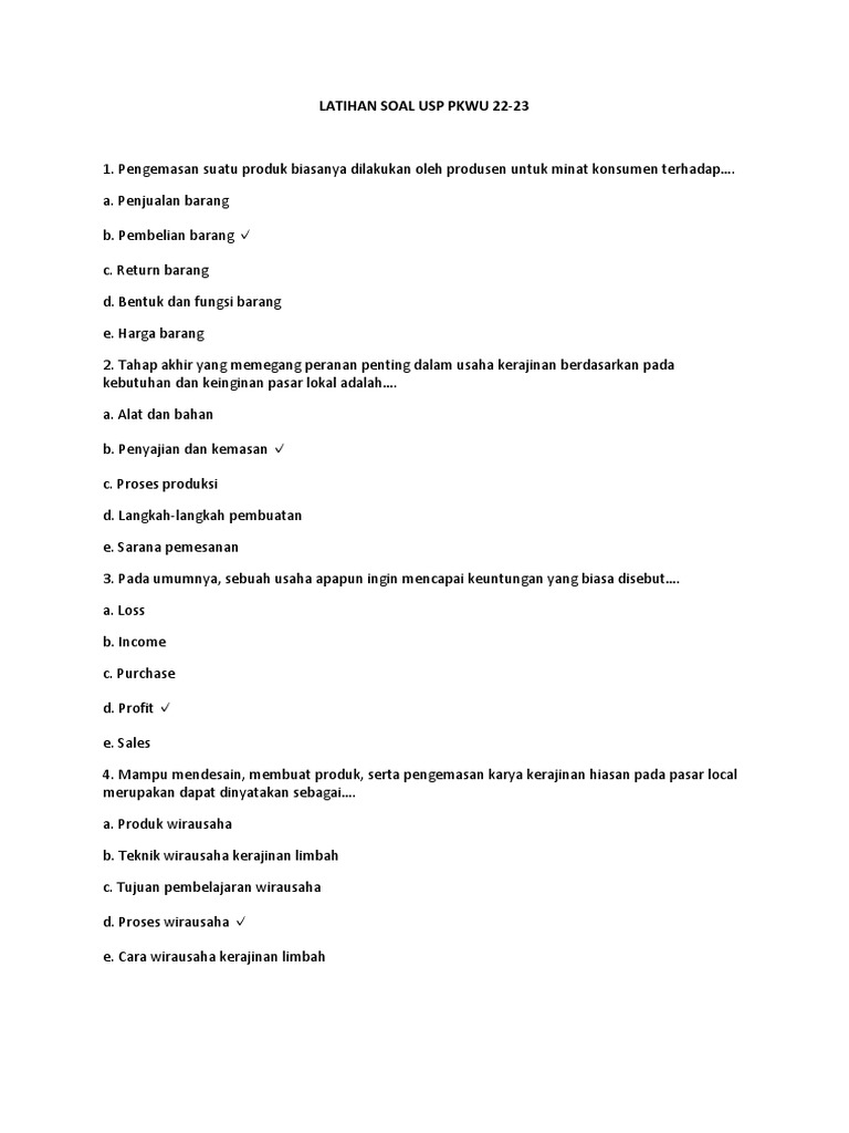 Latihan Soal Usp Pkwu 22-23 | PDF