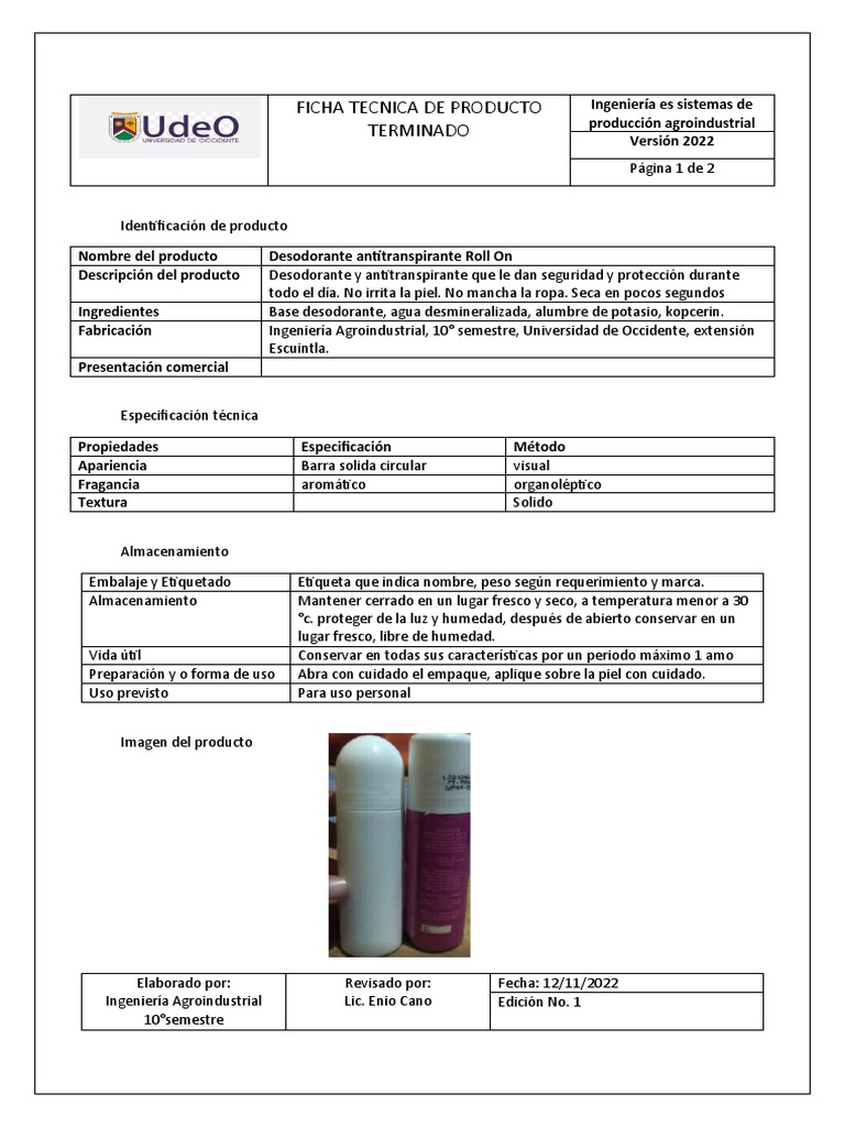 Ficha Tecnica de Producto Terminado | PDF | Agronegocios