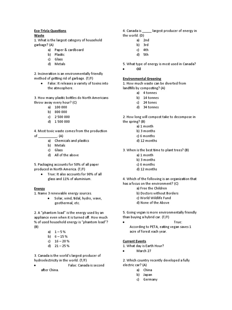 Eco Trivia Questions | PDF | Waste | Plastic